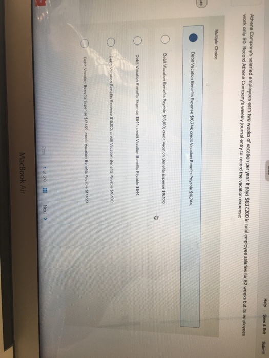 Solved Help Save & Exit Submit Athena Company's salaried | Chegg.com