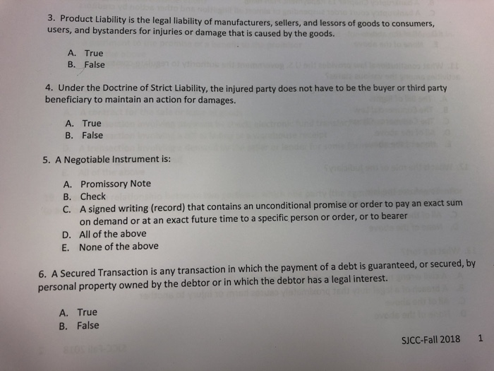 Solved 3. Product Liability is the legal liability of | Chegg.com