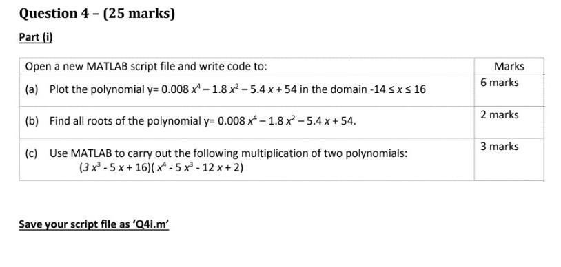 Solved Question 4 - (25 marks) Part (0) Open a new MATLAB | Chegg.com