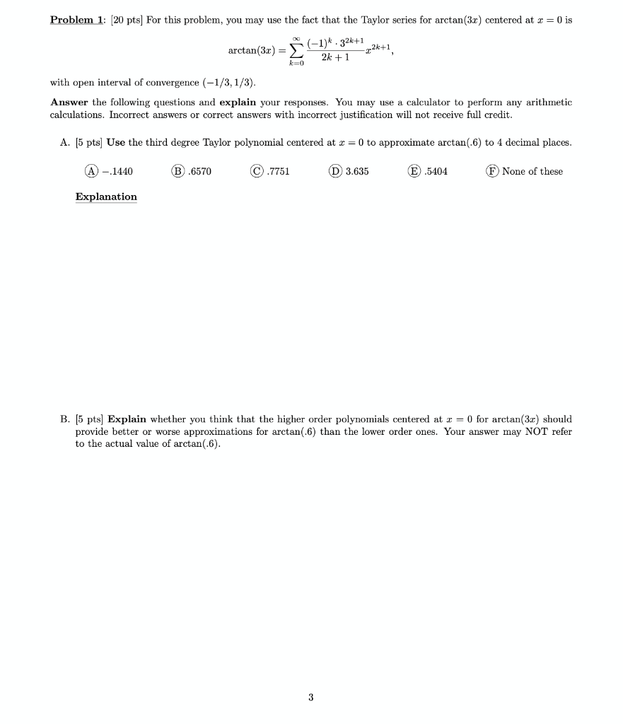 Solved Problem 1: (20 pts) For this problem, you may use the | Chegg.com