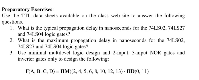 Solved Preparatory Exercises: Use the TTL data sheets | Chegg.com