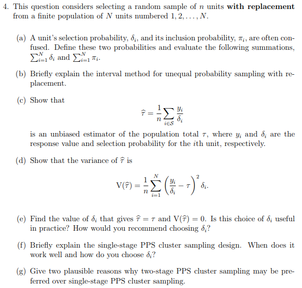 4. This question considers selecting a random sample | Chegg.com