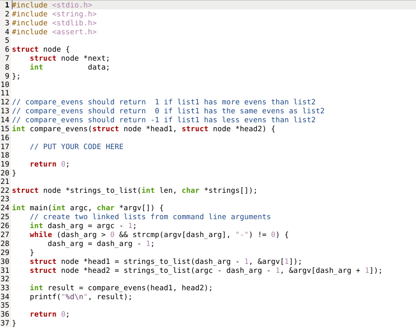 Solved \}; compare_evens is given two arguments, head1 and | Chegg.com
