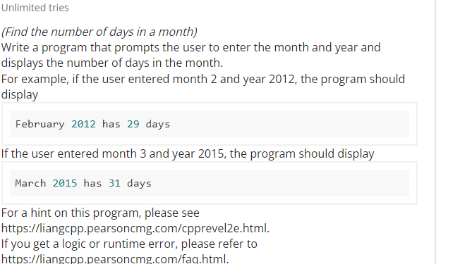 Solved Unlimited tries (Find the number of days in a month) | Chegg.com