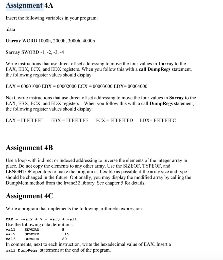 Assignment 4A Insert the following variables in your | Chegg.com