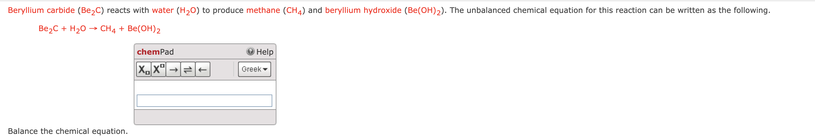 Solved Beryllium carbide (Be2C) reacts with water (H20) to | Chegg.com
