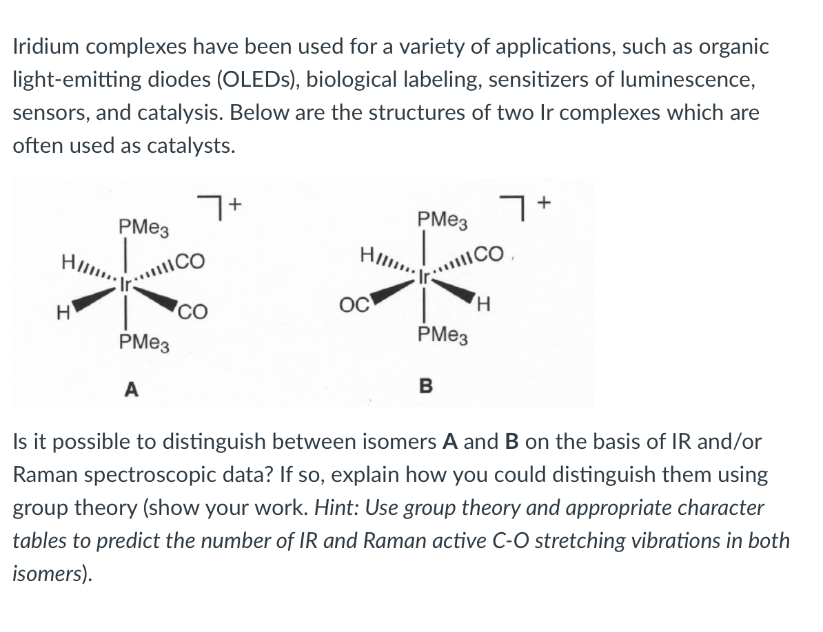 Solved Iridium complexes have been used for a variety of | Chegg.com