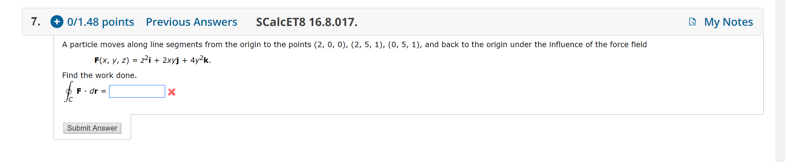 Solved 7. + 0/1.48 points Previous Answers SCalcET8 | Chegg.com