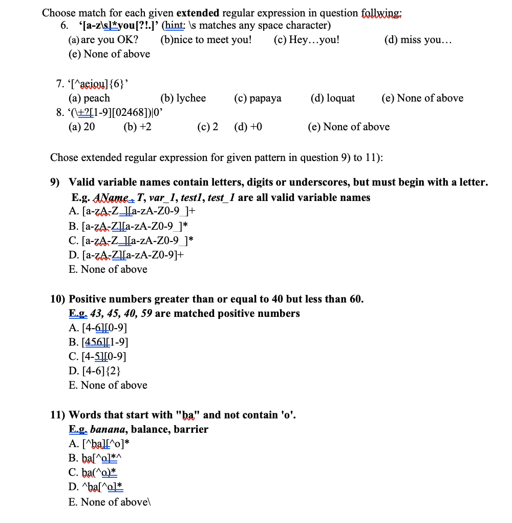 Solved Choose match for each given extended regular | Chegg.com