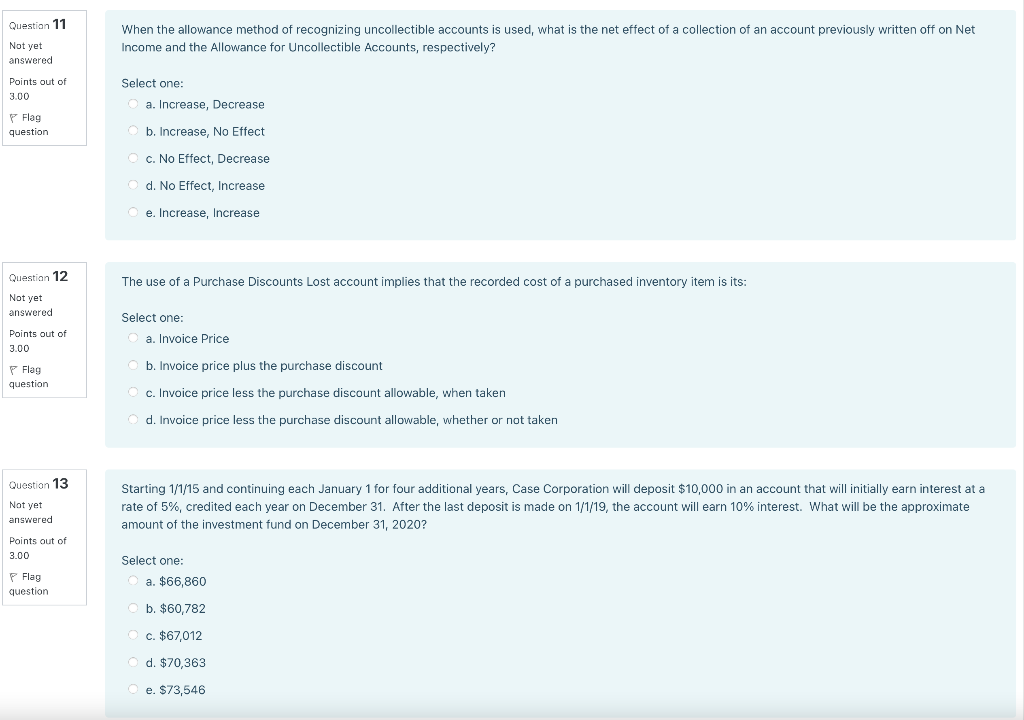 Solved Question 11 When the allowance method of recognizing | Chegg.com