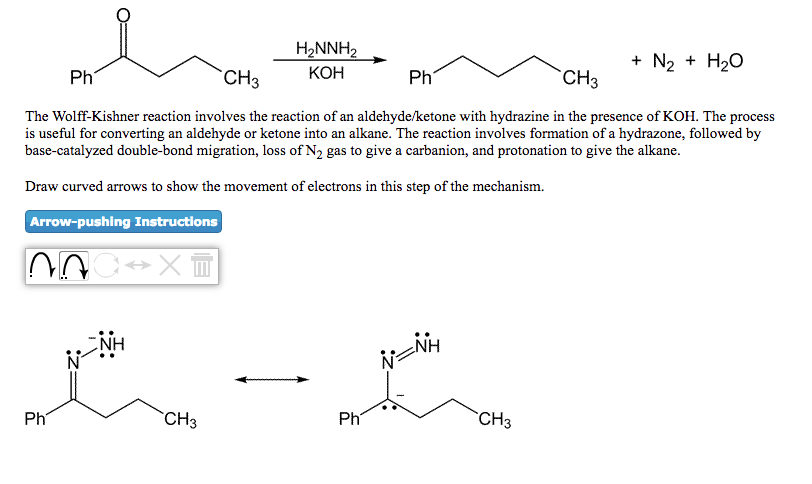 Solved H2NNH2 CH3 KOH +N2 + H2O Ph Ph CH3 The Wolff-Kishner | Chegg.com