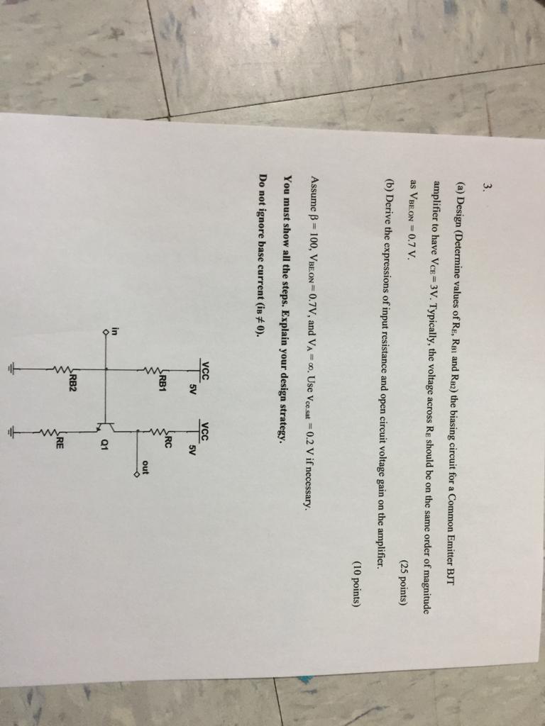 Solved 3. (a) Design (Determine values of Re, Rai and RB2) | Chegg.com