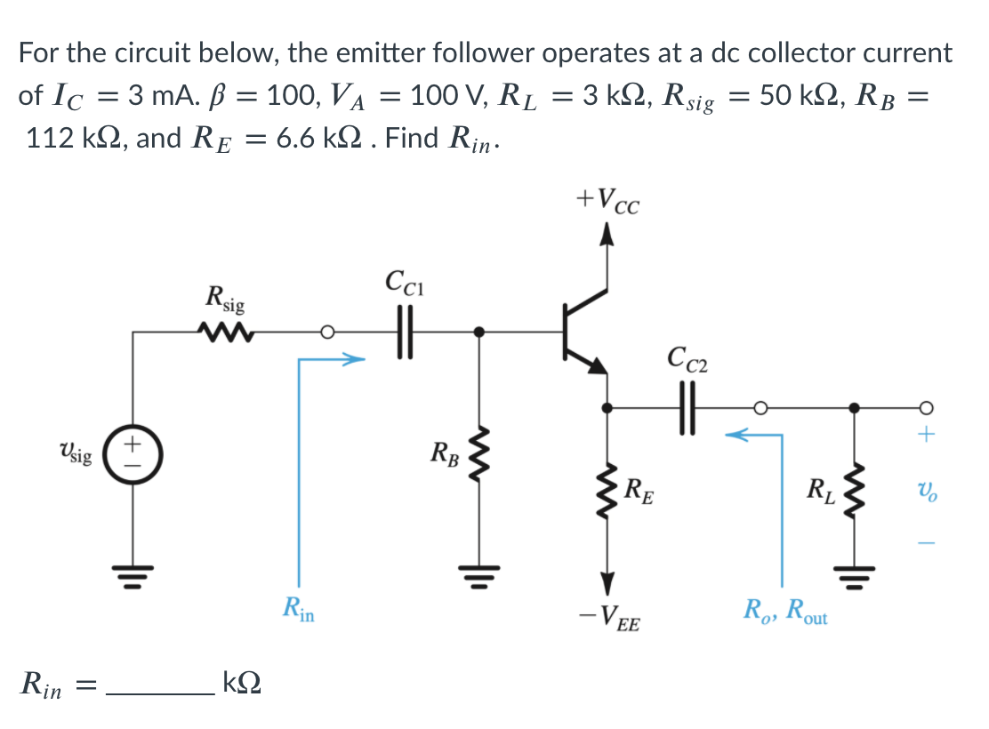 Solved For the circuit below, the emitter follower operates | Chegg.com