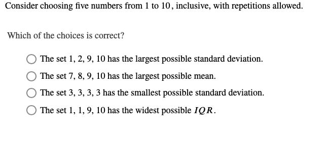 Solved Consider choosing five numbers from 1 to 10, | Chegg.com