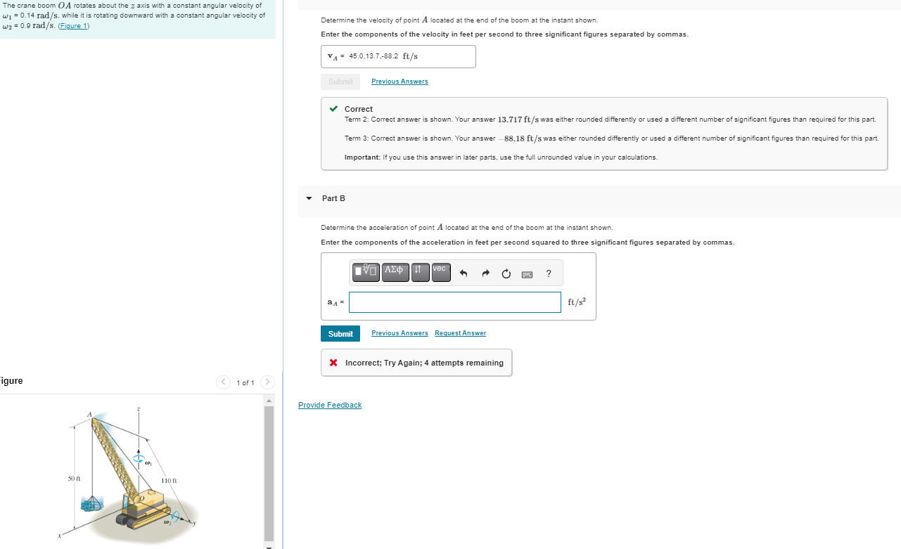 Solved The crane boom OA rotates about the z axis with a | Chegg.com