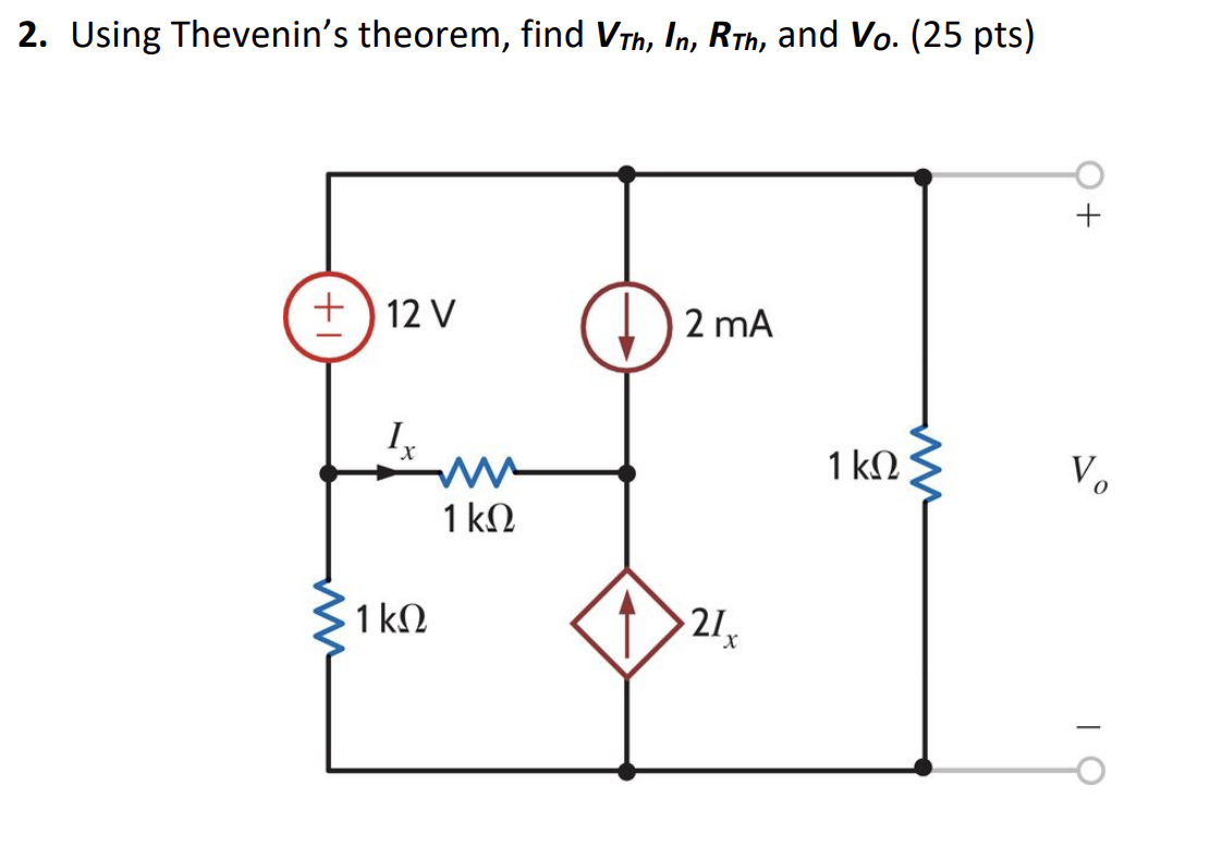 Solved 2. Using Thevenin's theorem, find VTh,In,RTh, and VO. | Chegg.com