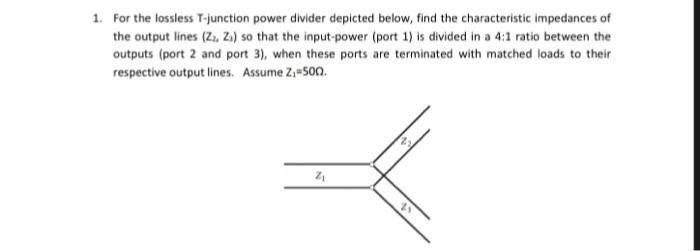 Solved For the lossless T-junction power divider depicted | Chegg.com