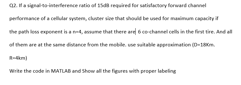 Solved Q2. If a signal-to-interference ratio of 15dB | Chegg.com