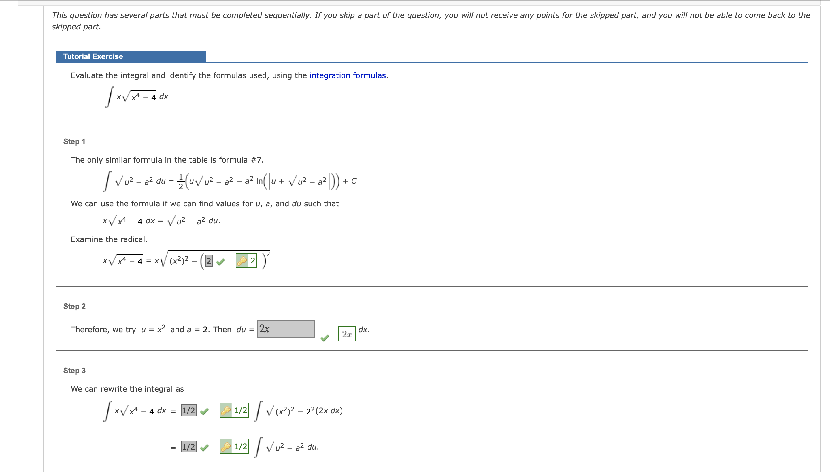 Evaluate the integral and identify the formulas used, | Chegg.com