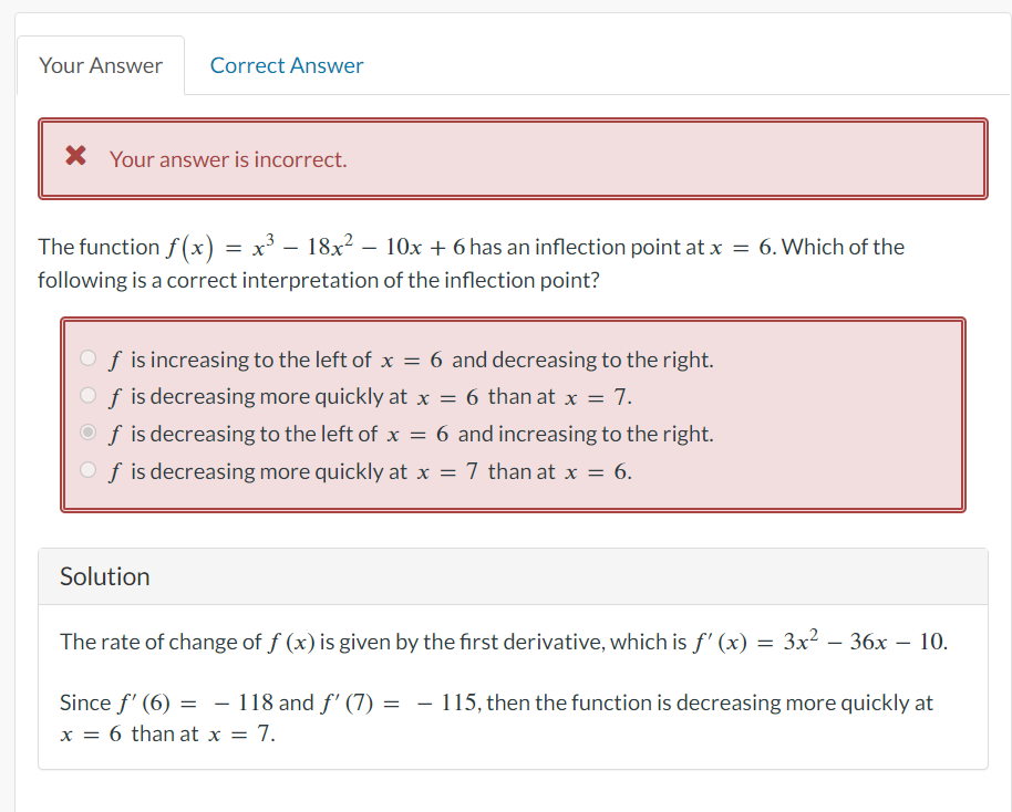 Solved Your answer is incorrect. The function | Chegg.com