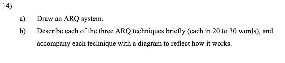 a) Draw an ARQ system. b) Describe each of the three | Chegg.com