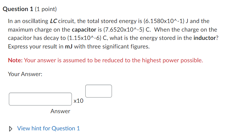 Solved In an oscillating LC circuit, the total stored energy | Chegg.com