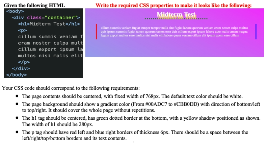 Solved Write the required CSS properties to make it looks | Chegg.com