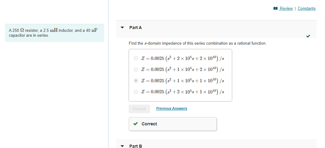 Solved A Review Constants Part A A 250 X2 resistor, a 2.5 mH | Chegg.com
