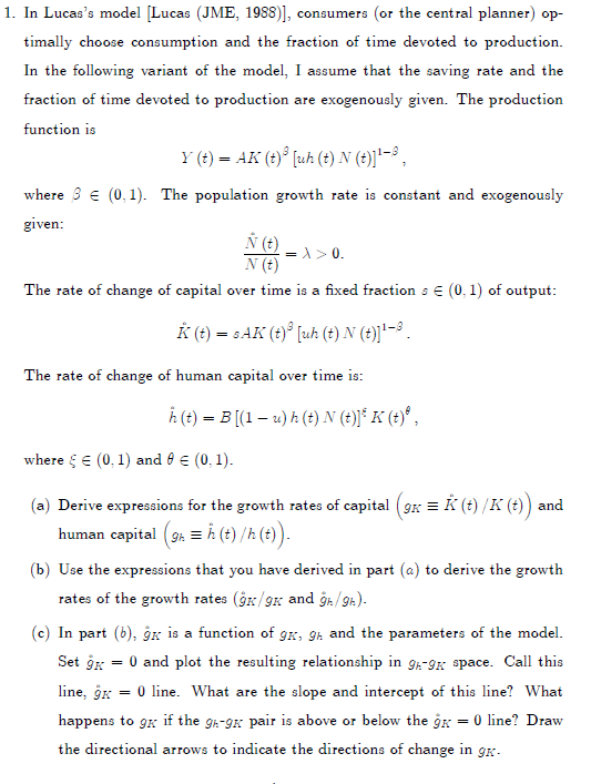Solved 1. In Lucas's model [Lucas (JME, 1988)], consumers | Chegg.com