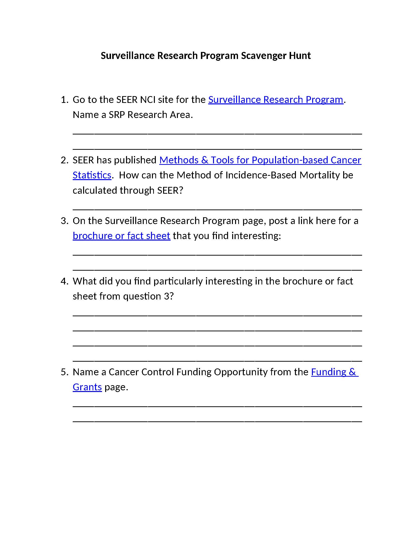 Solved Surveillance Research Program Scavenger Hunt Describe | Chegg.com