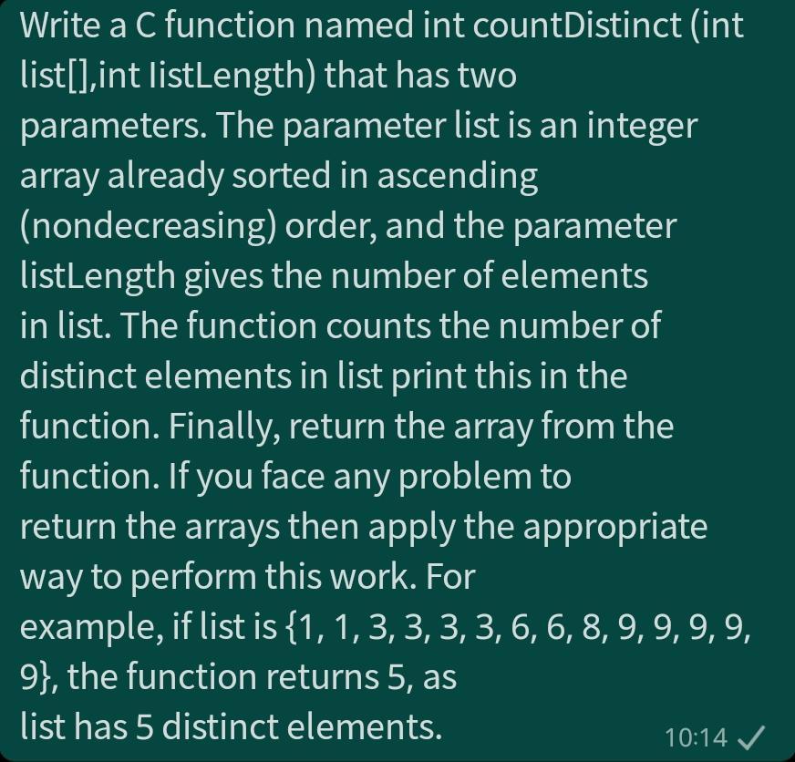 Solved Write A C Function Named Int Countdistinct Int 