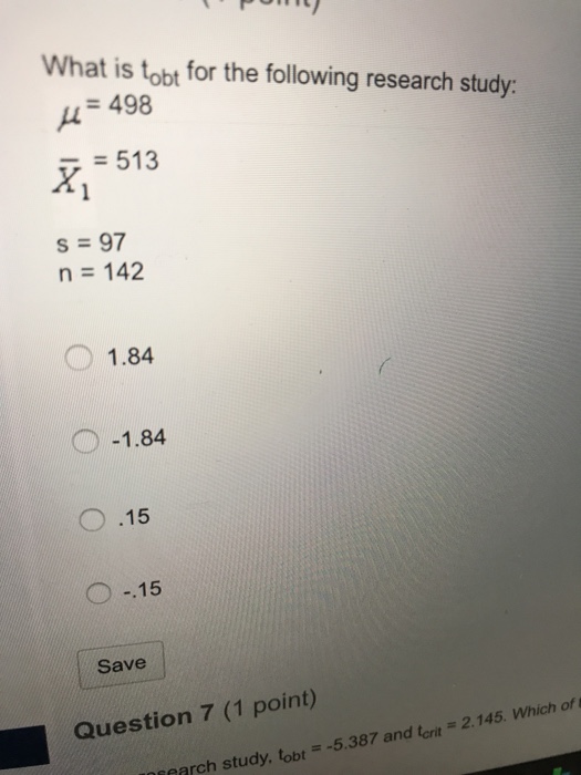 Solved What is t_obt for the following research study: mu = | Chegg.com