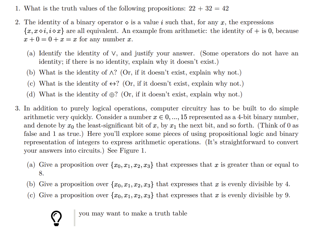 Solved 1. What is the truth values of the following | Chegg.com