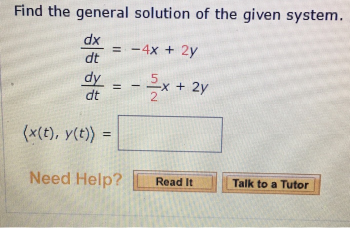 Solved Find the general solution of the given system. dx/dt | Chegg.com