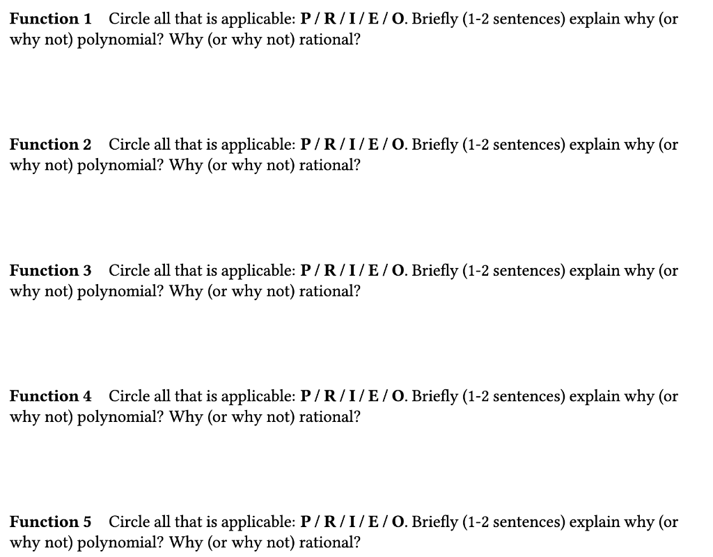 Solved Problem 4. (5 pts per function, 0.6 pts per choice) | Chegg.com Solved Problem 4. (5 pts per function, 0.6 pts per choice) | Chegg.com