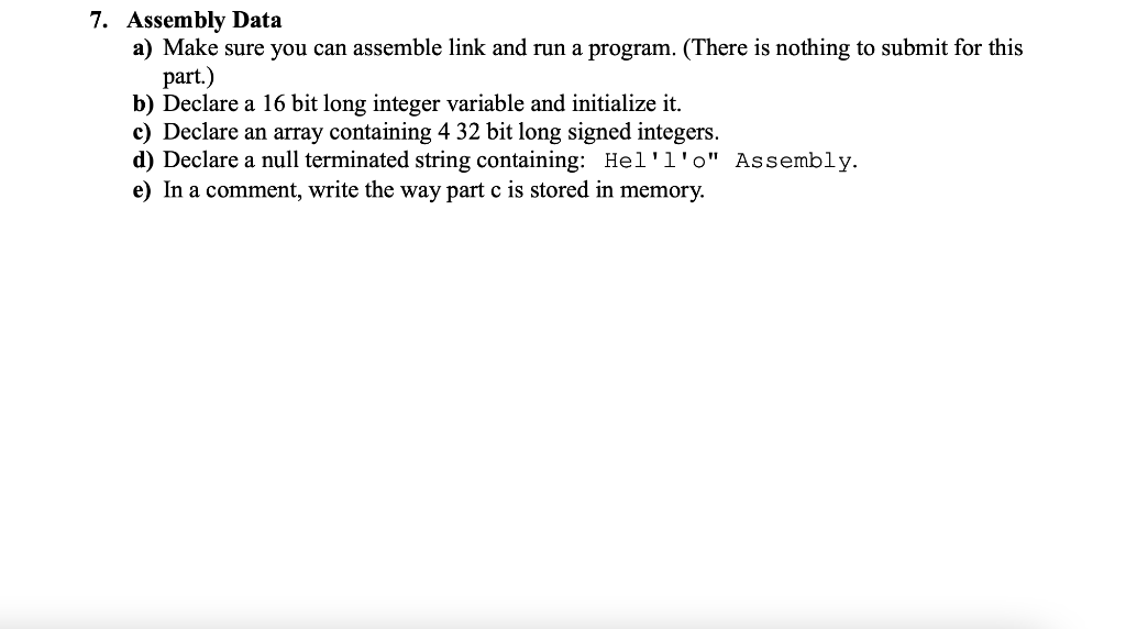 7. Assembly Data a) Make sure you can assemble link | Chegg.com