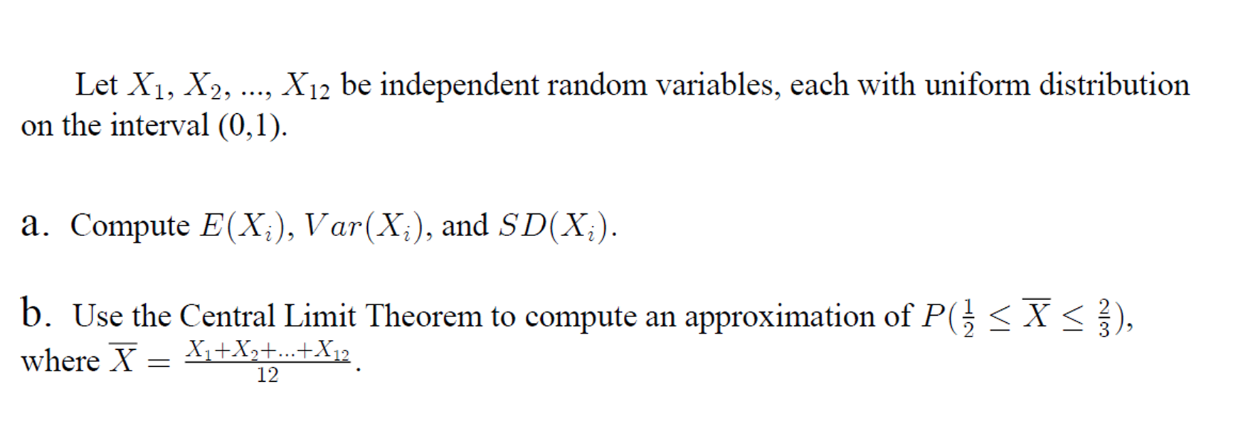 Solved Let X1, X2, ..., X12 be independent random variables, | Chegg.com