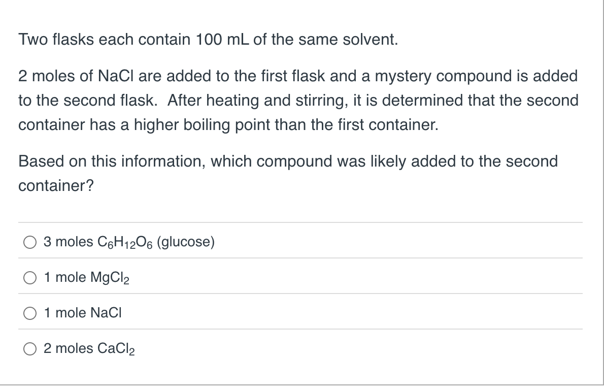 Solved Two flasks each contain 100 mL of ﻿the same solvent.2 | Chegg.com