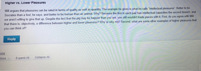Solved Higher vs. Lower Pleasures sures can be rated in | Chegg.com