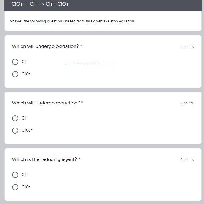 Solved CIO3 +CI---> Cl2 + CIO2 Answer the following | Chegg.com