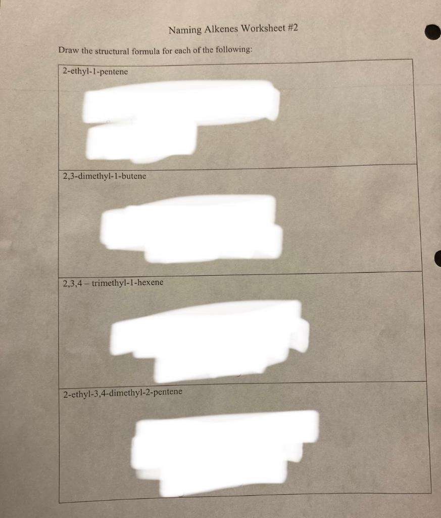 Solved Naming Alkenes Worksheet \#2 Draw the structural | Chegg.com