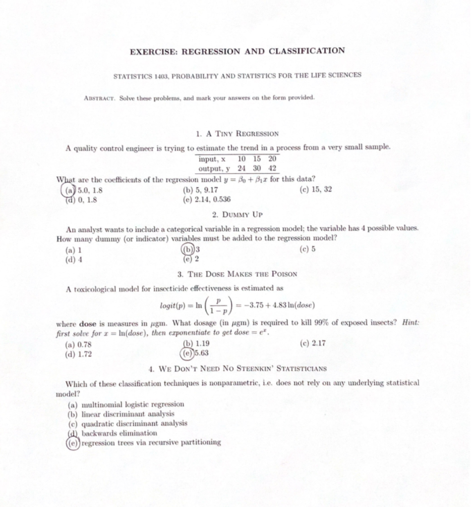 EXERCISE: REGRESSION AND CLASSIFICATION STATISTICS | Chegg.com
