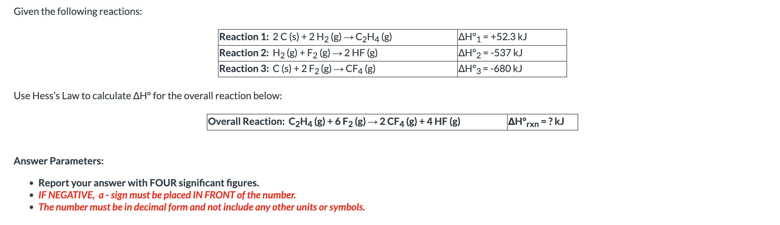 Solved Given the following reactions: Use Hess's Law to | Chegg.com