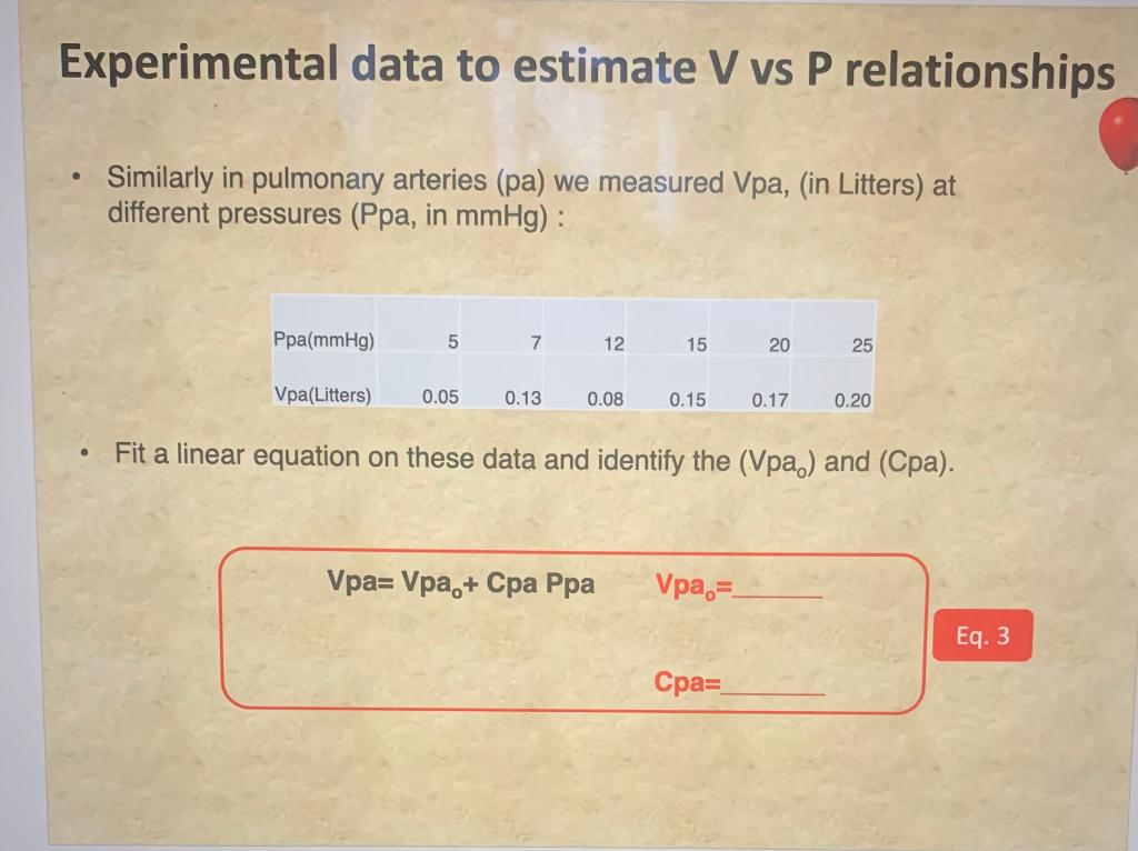 Solved Experimental data to estimate V vs P relationships In | Chegg.com