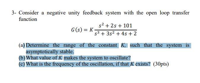 Solved 3- Consider a negative unity feedback system with the | Chegg.com