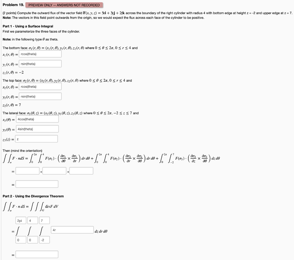 Solved Problem 19. PREVIEW ONLY -- ANSWERS NOT RECORDED (2 | Chegg.com