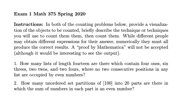 Exam 1 Math 375 Spring 2020 Instructions: In both of | Chegg.com