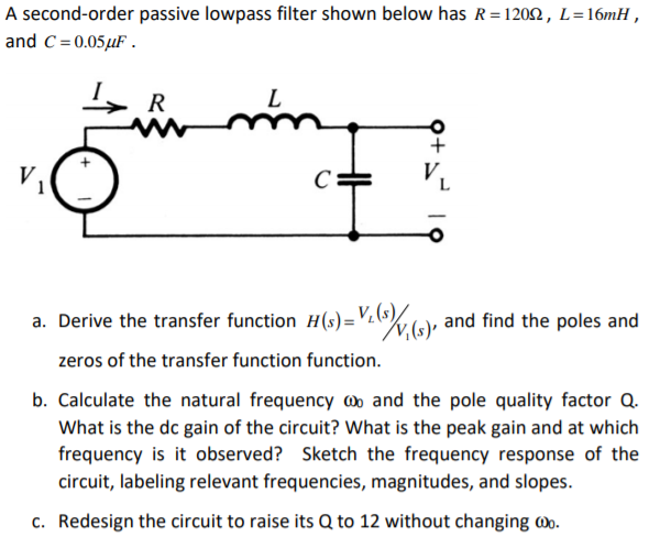 Solved A second-order passive lowpass filter shown below has | Chegg.com