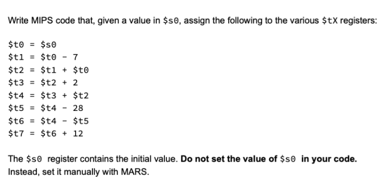 Solved Write Mips Code That Given A Value In S0 Assign 