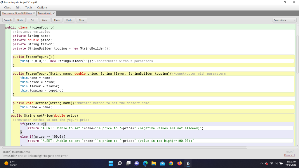 Solved I am getting these two errors in this code and would | Chegg.com